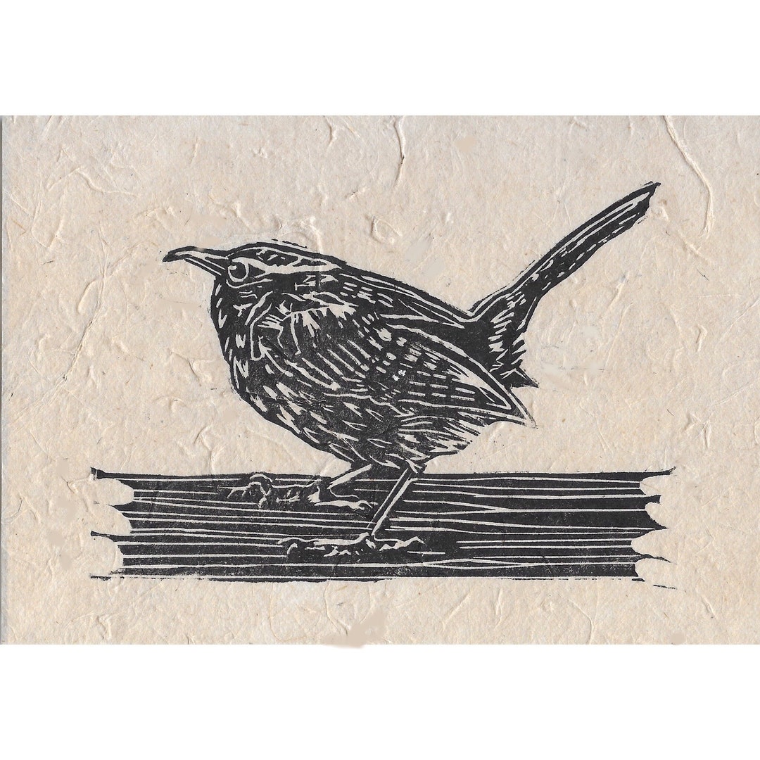 Linocut Print of Wren - Etsy