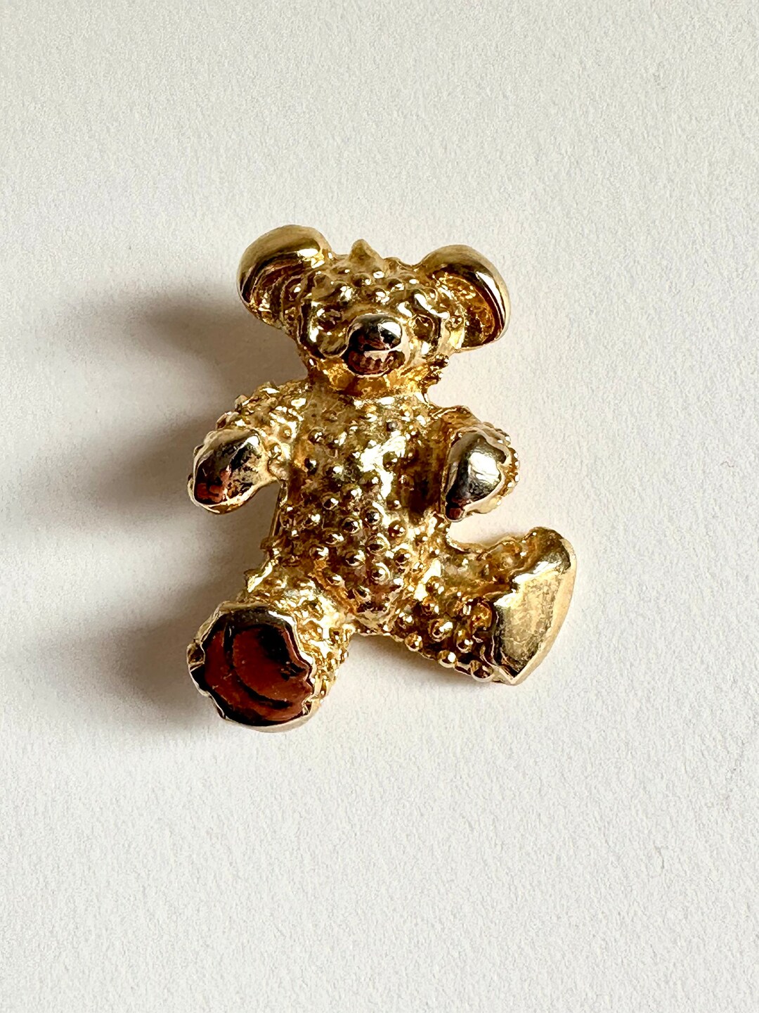 Vintage Gold Tone Teddy Bear Badge Brooch Pin - Etsy