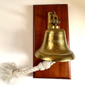 Brass Wooden Mounted Bell Engraved J.devlin Plaque Approx. 26cm X 12cm ...