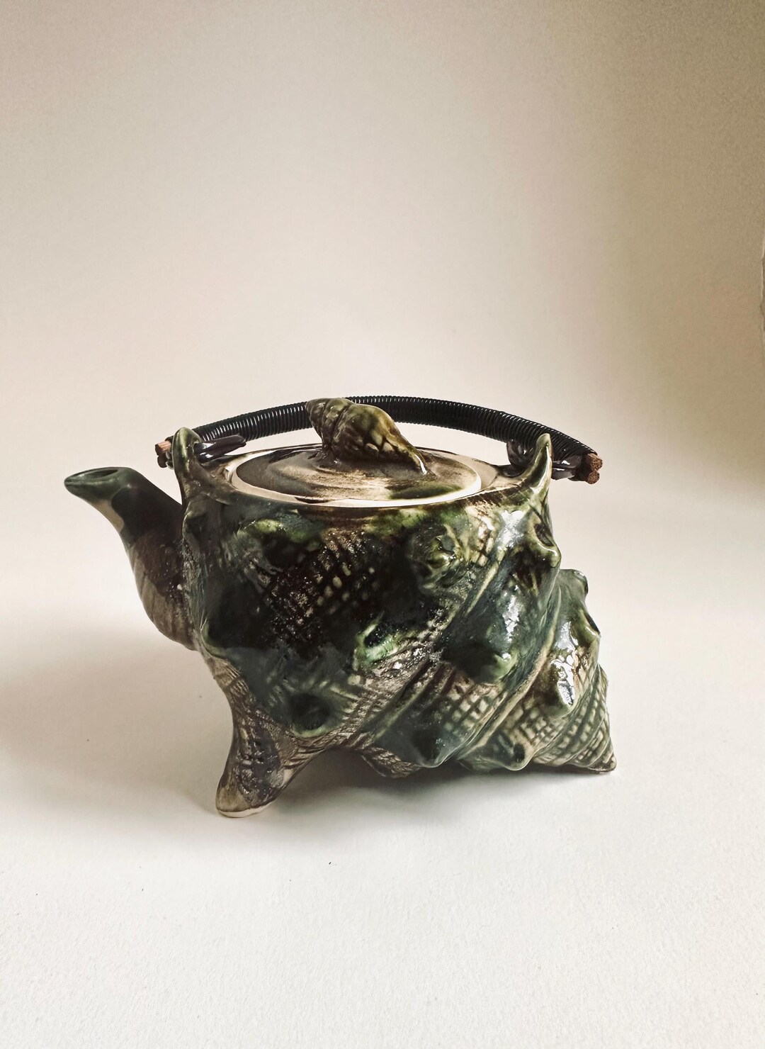 Vintage Green Pottery Conch Seashells Style Tea Pot CIRCA 1950s - Etsy