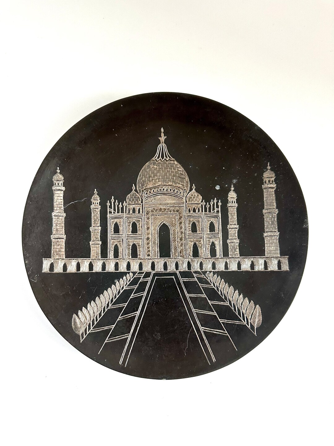 Vintage India Taj Mahal Hand Chased Black to Silver Metal Plate, 8” - Etsy