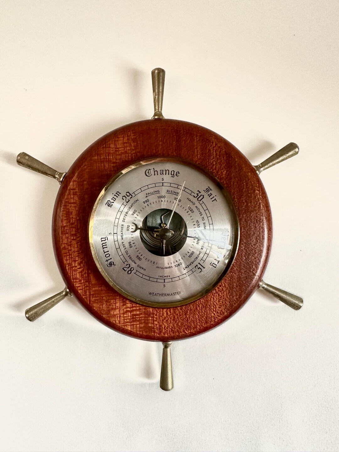 Vintage Ship Wheel Barometer 17cm D - Etsy