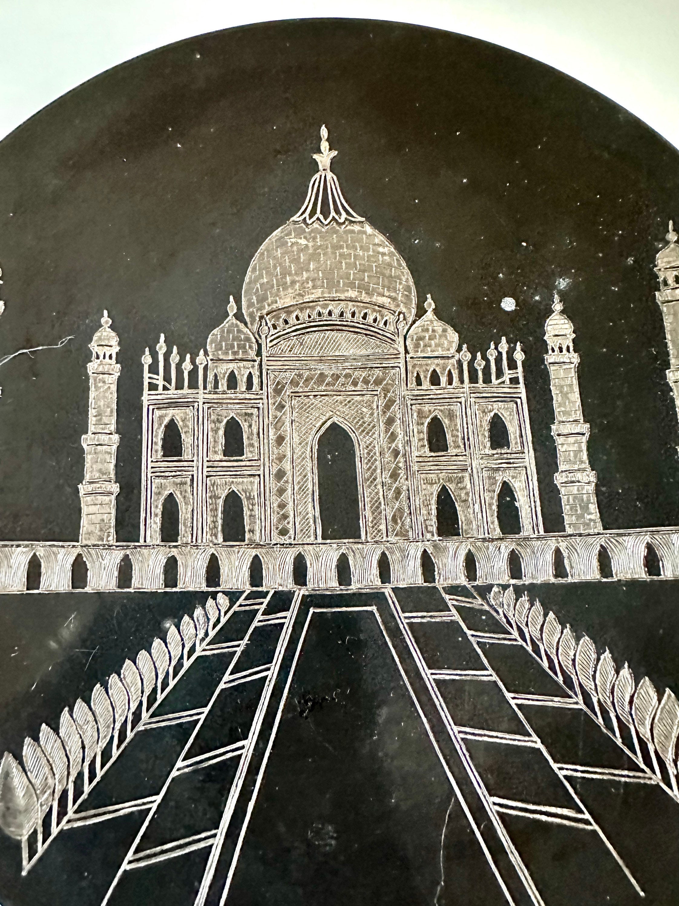 Vintage India Taj Mahal Hand Chased Black to Silver Metal Plate, 8” - Etsy