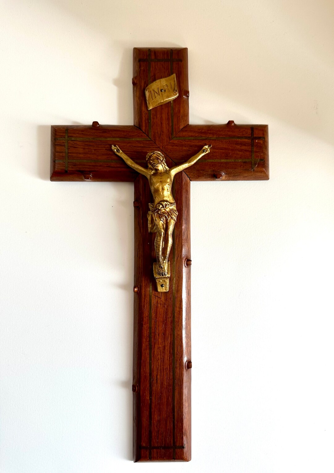 Wooden Mounted Crucifix, Parquetry Effect Inlaid Approx. 35cm - Etsy