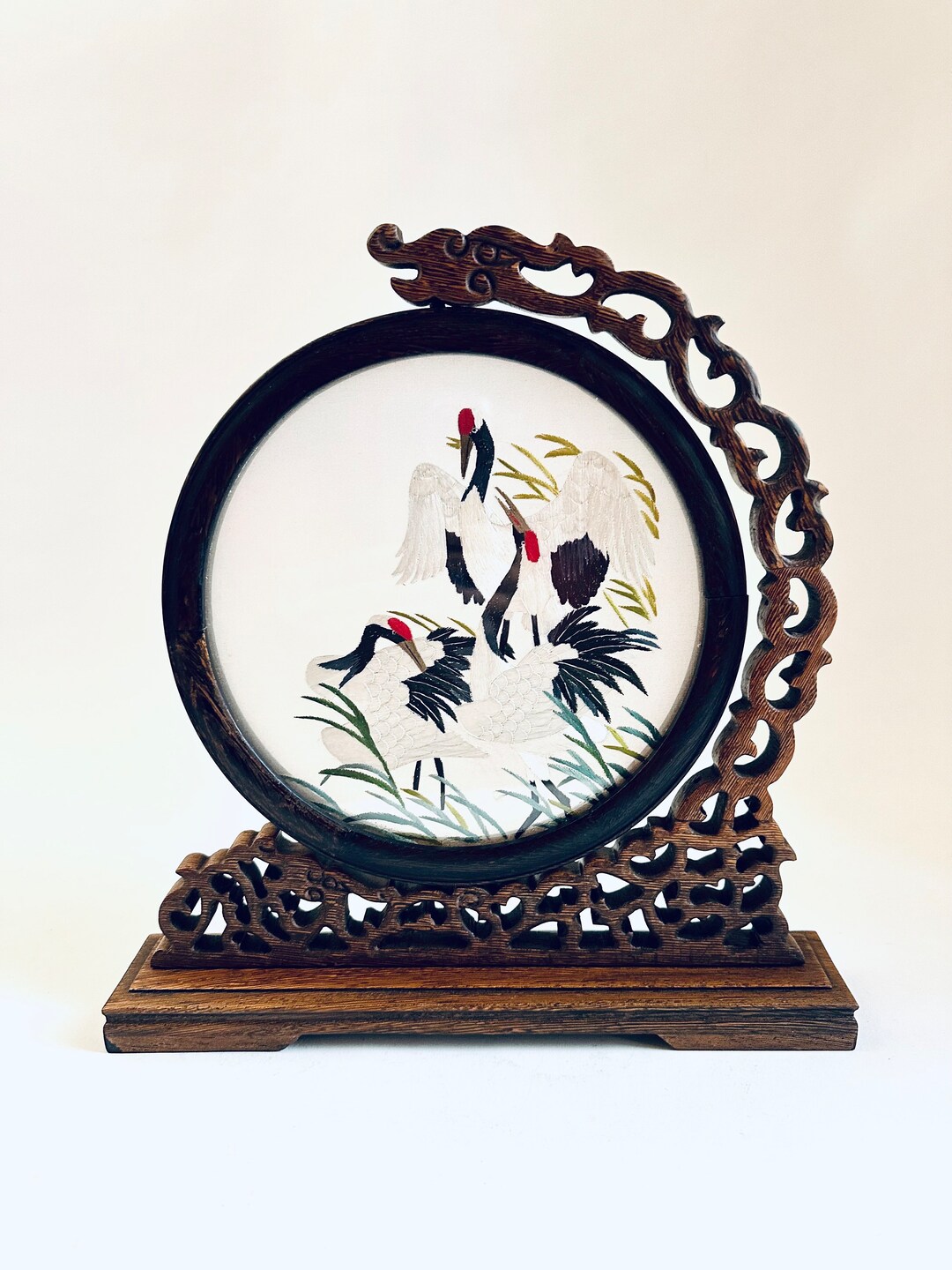 Vintage Chinese Suzhou Spun Silk Art, Wood Frame, Double Sided, Silk ...