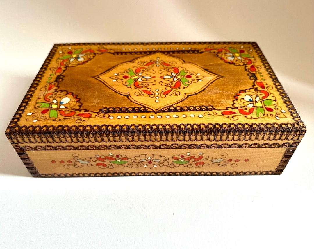 Vintage Pyrography Box - Vintage Wooden Box - Vintage Handmade Wooden ...