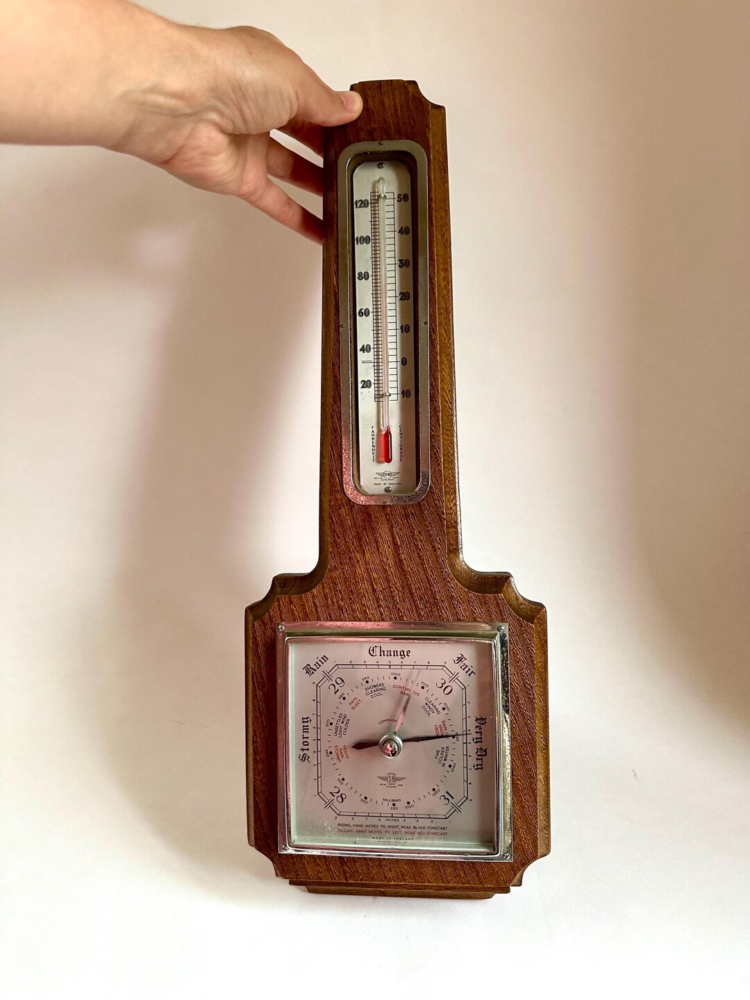 Antiques English Made. Solid Oak Barometer With Thermometer Scale 47cm ...