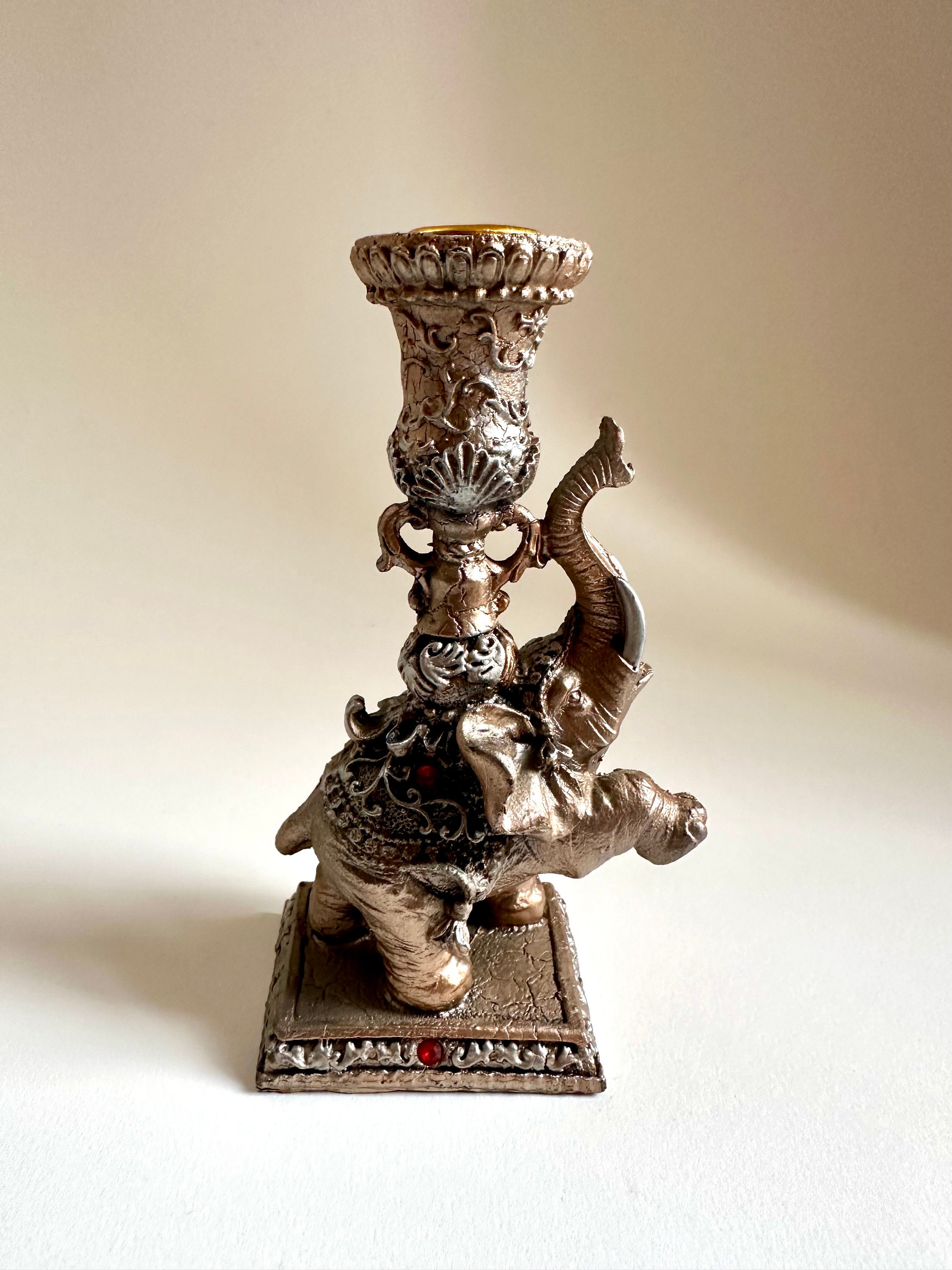 Vintage Elephant Candlestick Holder With Lucky Raised Trunk - Etsy