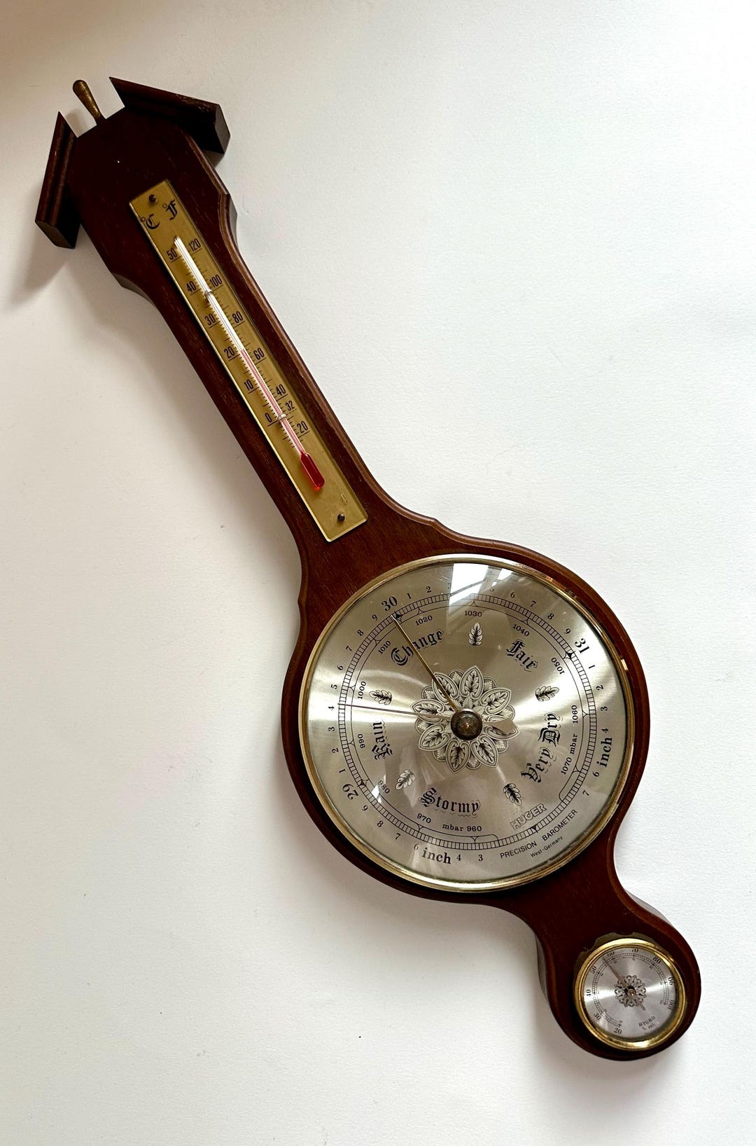 Antique West-germany Made. Solid Oak Barometer With Thermometer Scale ...