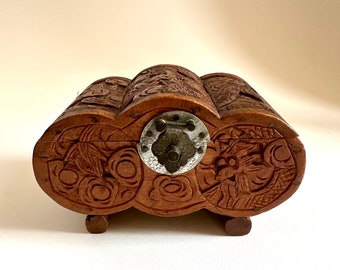 Hand Carved Teak Wood Box With Floral Design - Etsy