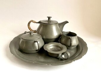 Antique Pewter Tea Set - Etsy UK