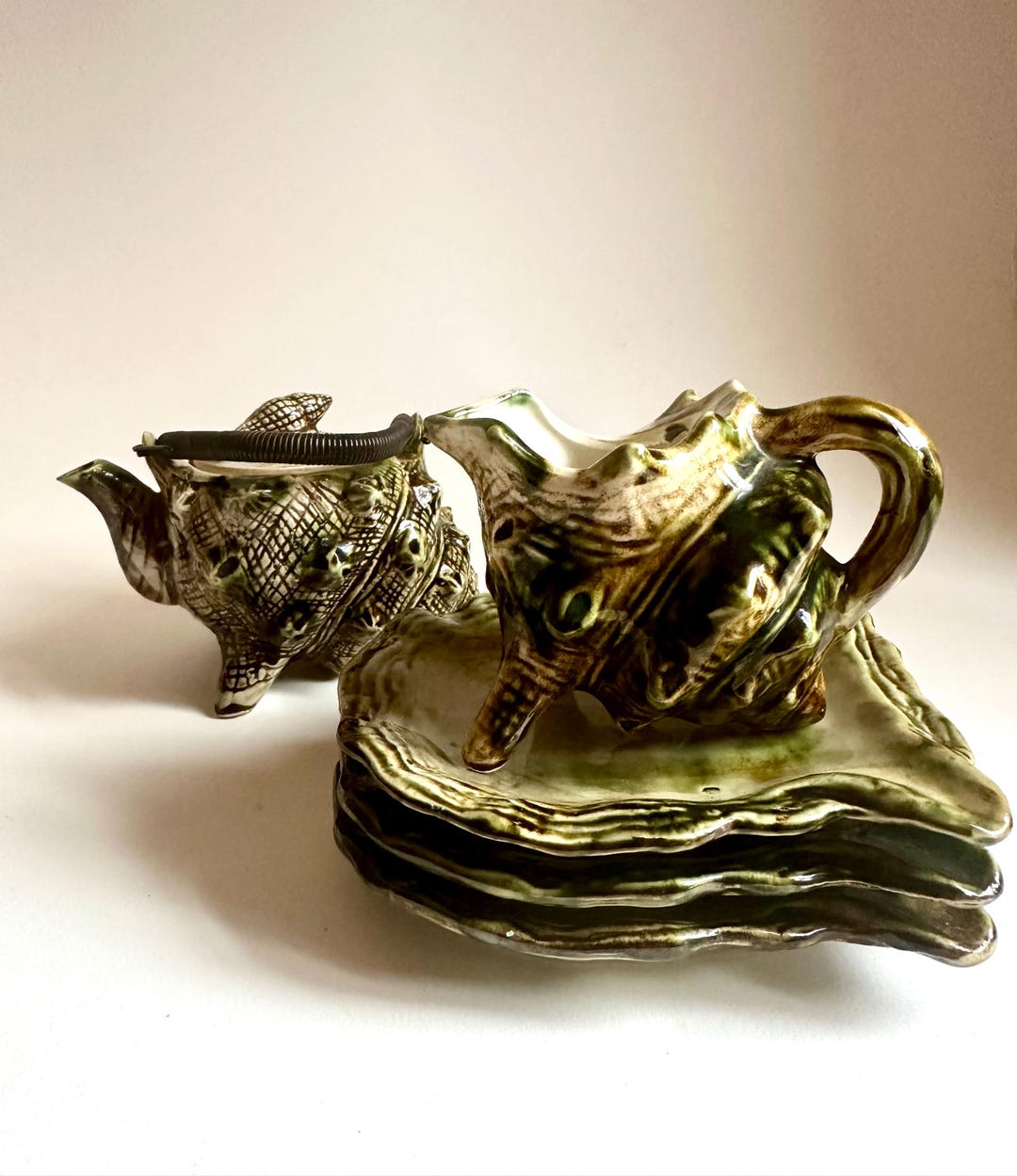 Vintage Green Pottery Conch Seashells Style Tea Set CIRCA 1950s - Etsy
