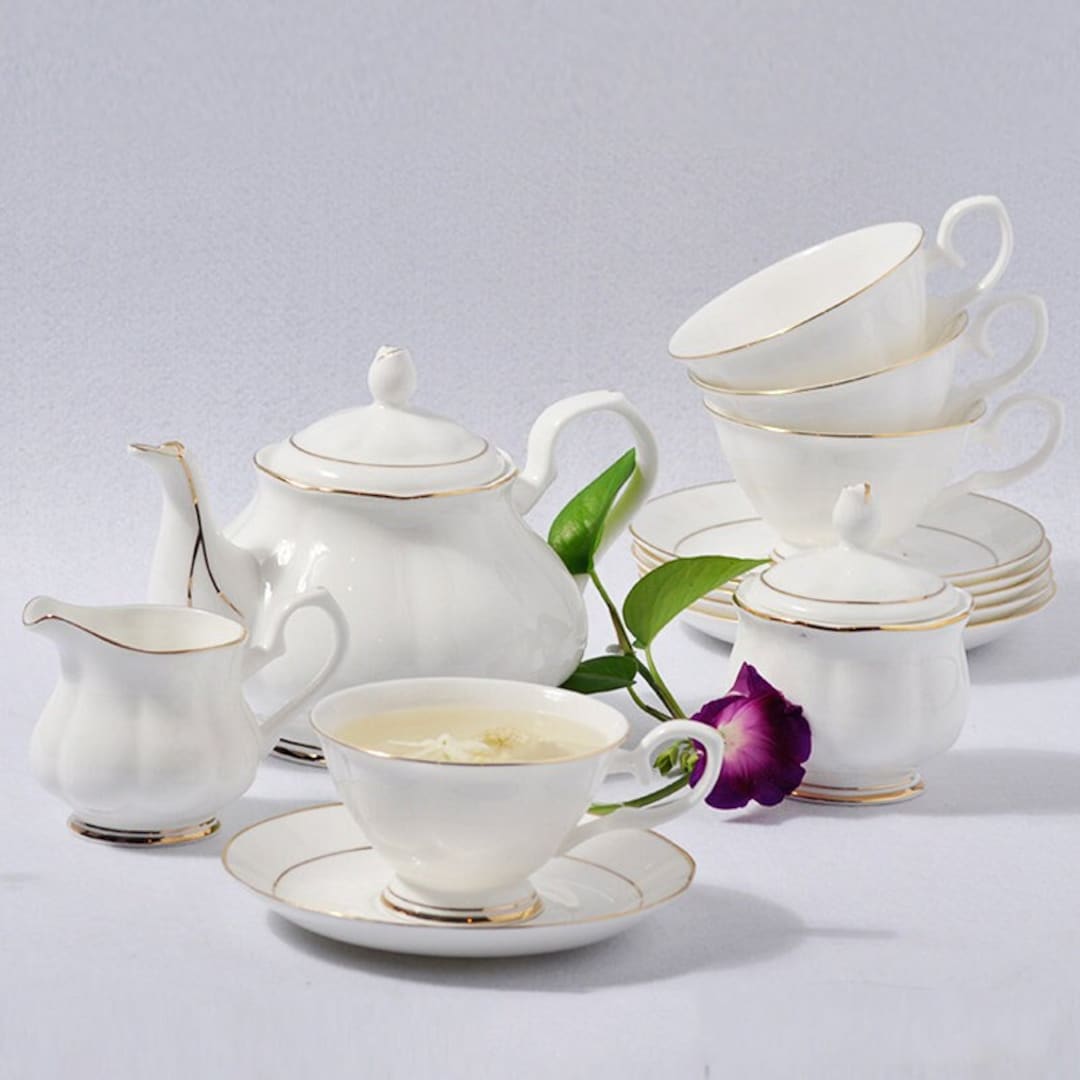 White Ceramic Tea Set Afternoon Tea Set Tea Set 15 Pieces - Etsy