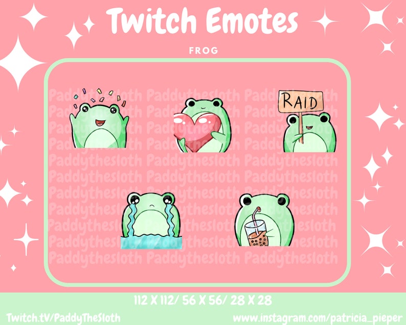 Cute Twitch/discord Frog Emote Pack (heart,raid,sad,sip,confetti) - Etsy
