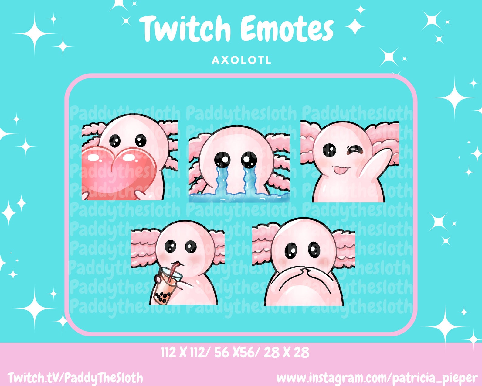 Cute Twitch/discord Axolotl Emote Pack (heart,sad,hey,sip,shy) - Etsy