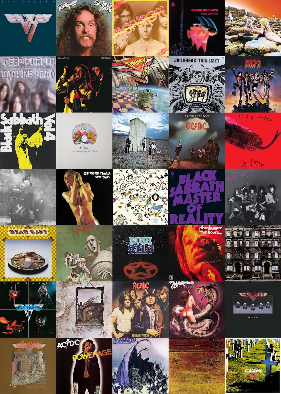 35 Classic Best 1970's Hard Rock Album Covers Poster Print College ...