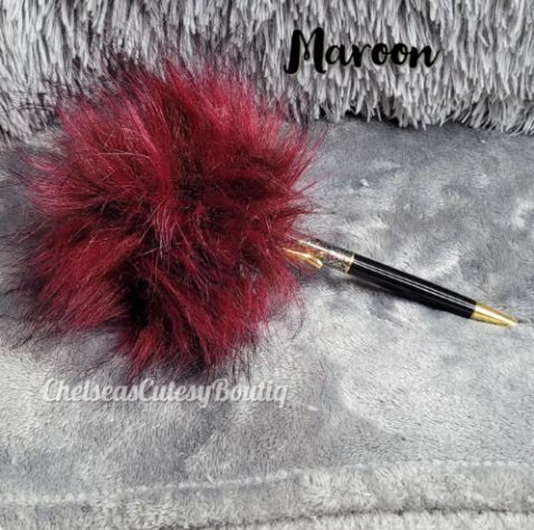 Black Glitter Pen With Maroon Pom Pom - Refillable Ballpoint Pen With ...