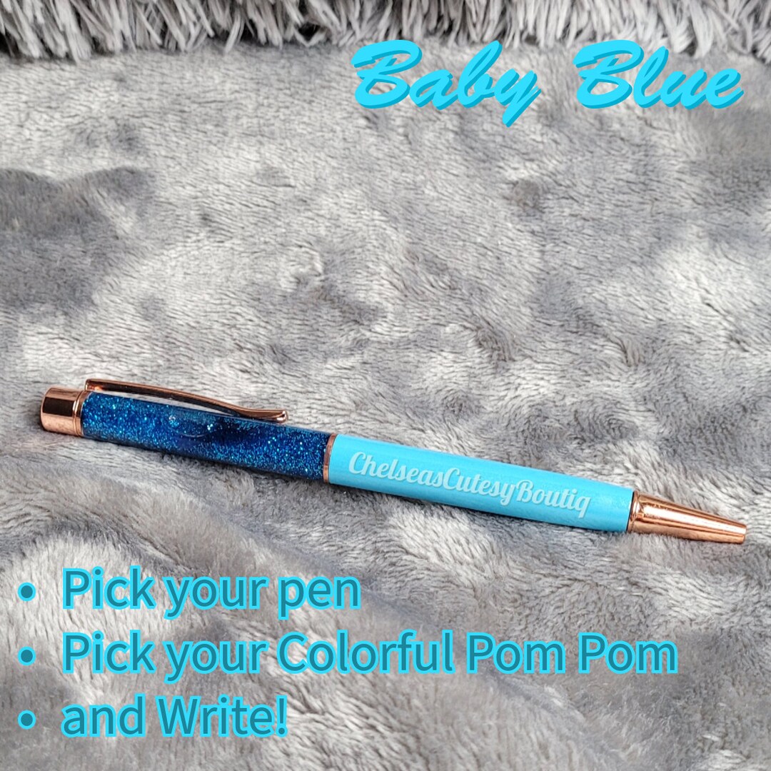 Baby Blue Pen Blue Glitter Colorful Fuzzy Faux Fur Pom Pom - Etsy