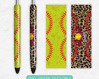 Softball Pen Wraps PNG Sublimation Design 6 Pack Bundle Sport Pen Wrap ...