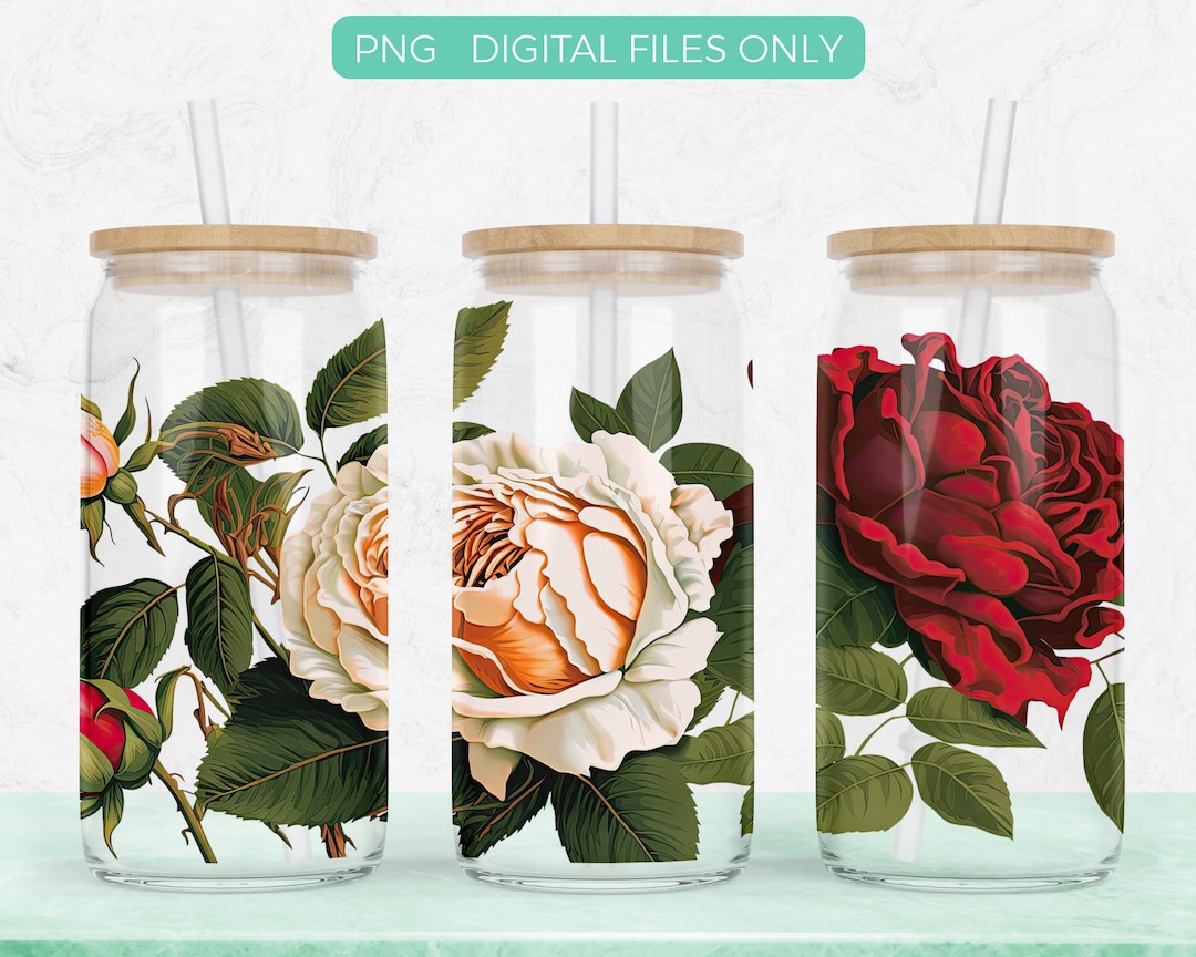 16oz Libbey Glass Can Tumbler Roses Png Sublimation Design Digital Download - Etsy