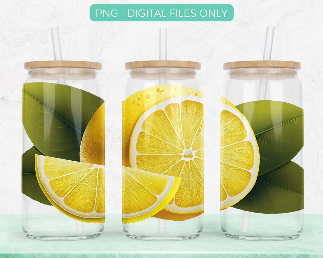 Lemon 16oz Libbey Glass Can Tumbler Png Sublimation Design Digital ...