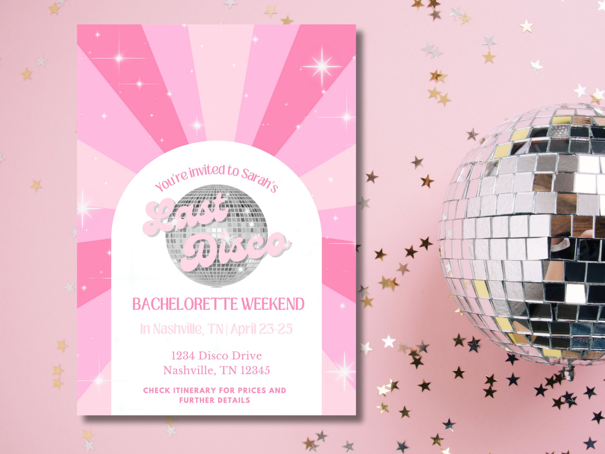 Pink Last Disco Bachelorette Invitation - Etsy