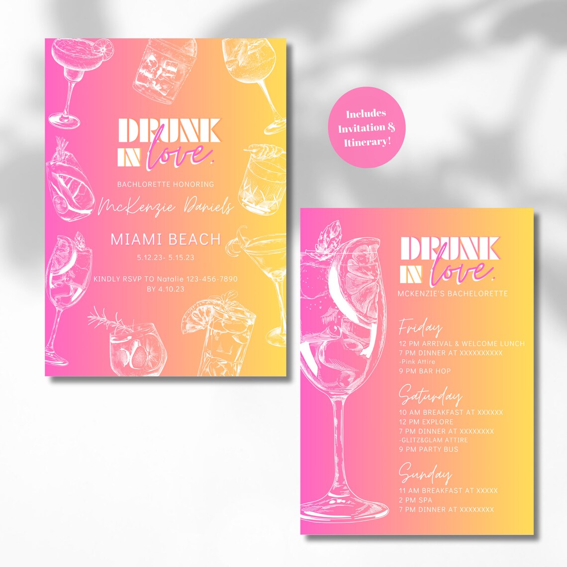Pink Sunset Bachelorette Party Invitation: Cocktail Theme (digital) - Etsy