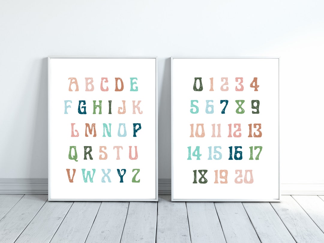 Boho Alphabet and Numbers Printable Art, Playroom Printable, Classroom ...
