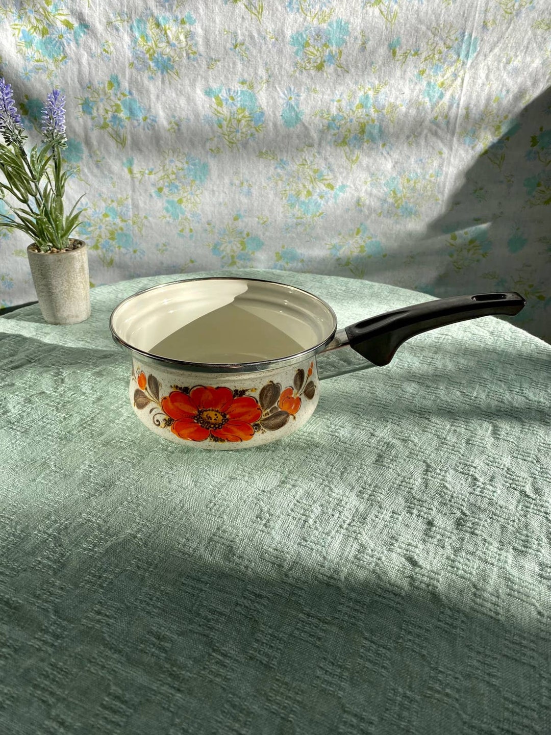 Vintage Sanko Ware Japan Show-pans Brown and Orange Flower 70s Saucepa ...