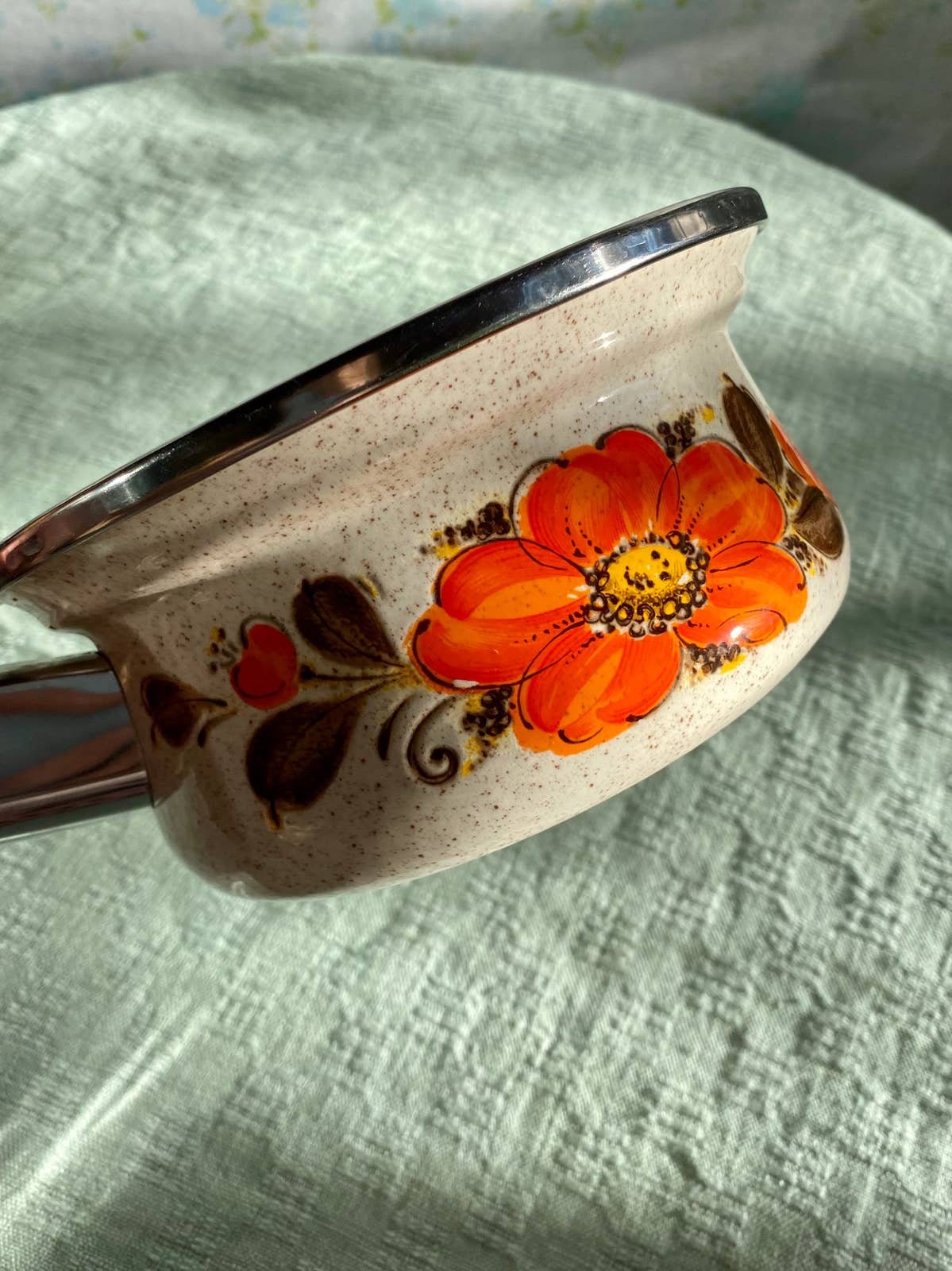 Vintage Sanko Ware Japan Show-pans Brown and Orange Flower 70s Saucepa ...
