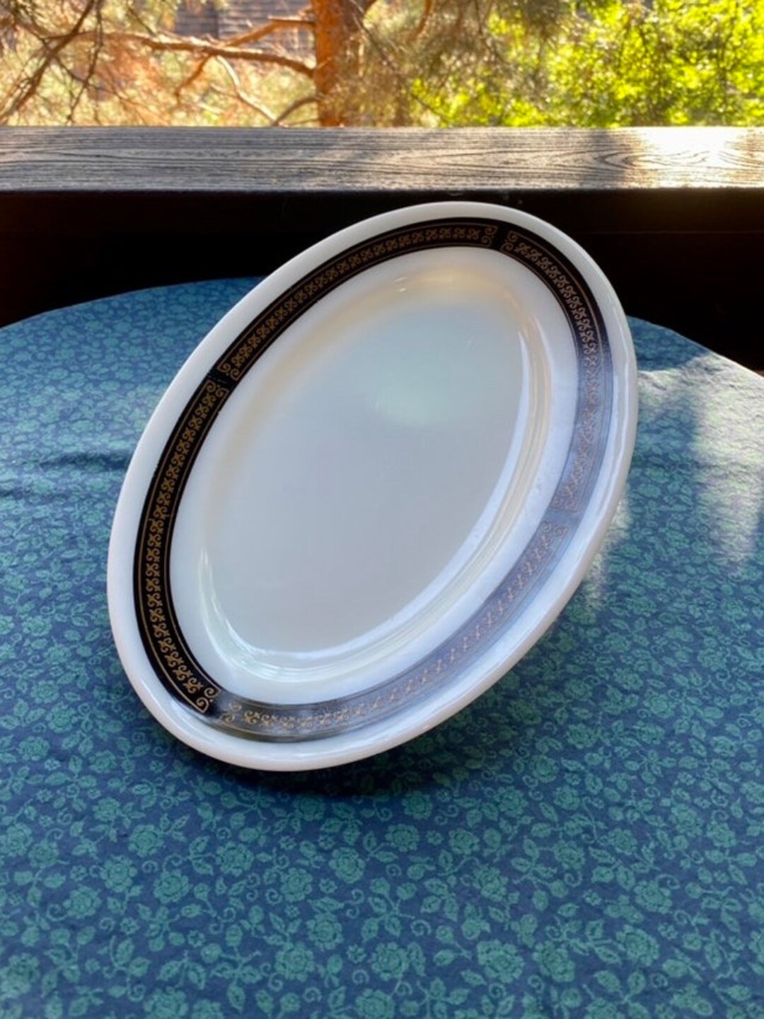 Vintage Pyrex Tableware Ebony Fleur De Lis Milk Glass Platter - Etsy