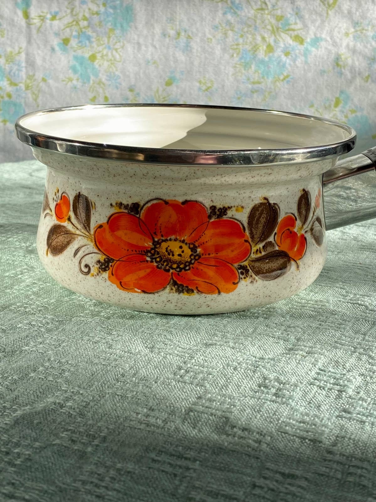 Vintage Sanko Ware Japan Show-pans Brown and Orange Flower 70s Saucepa ...