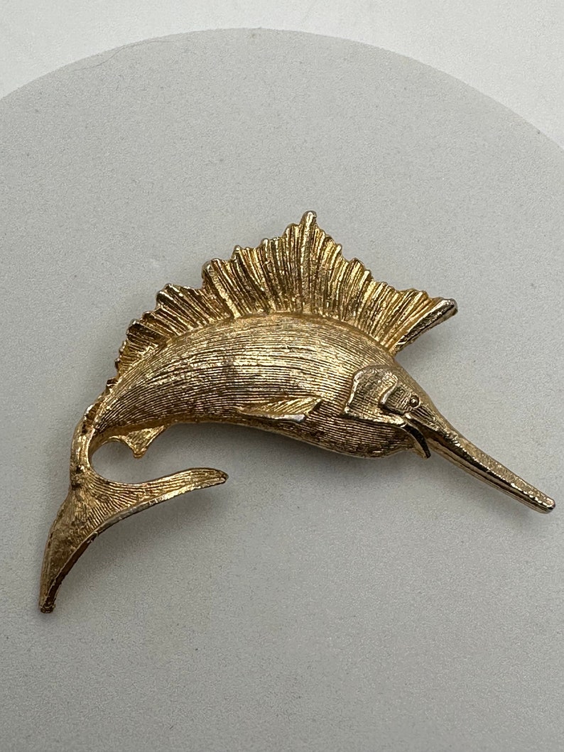 Sailfish Gold Tone Brooch, Brushed Gold Aquatic/ocean/marine Life Pin ...
