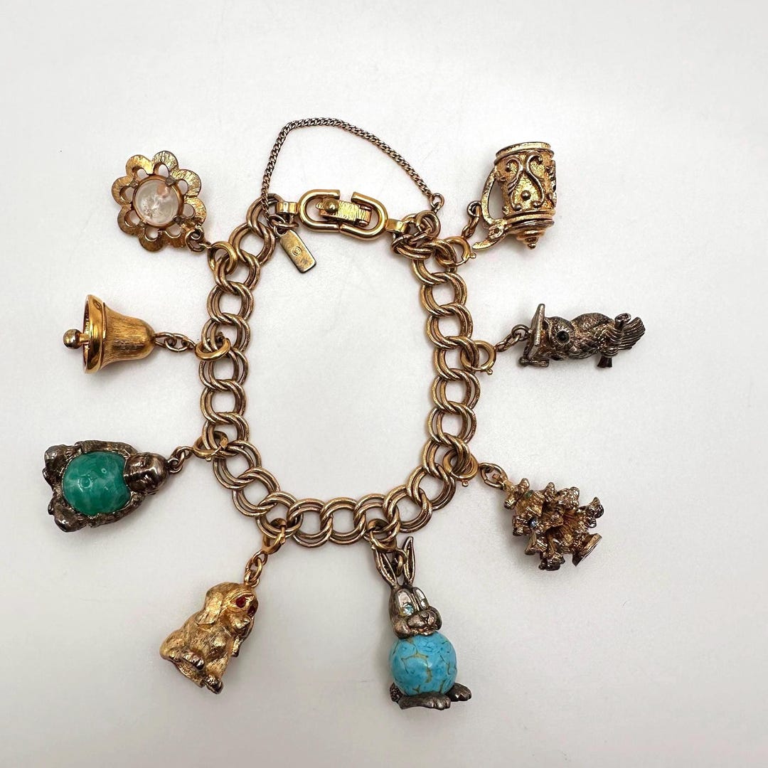 Monet Charm Bracelet, Vintage LOADED Monet Charm Bracelet, Dog Buddha ...