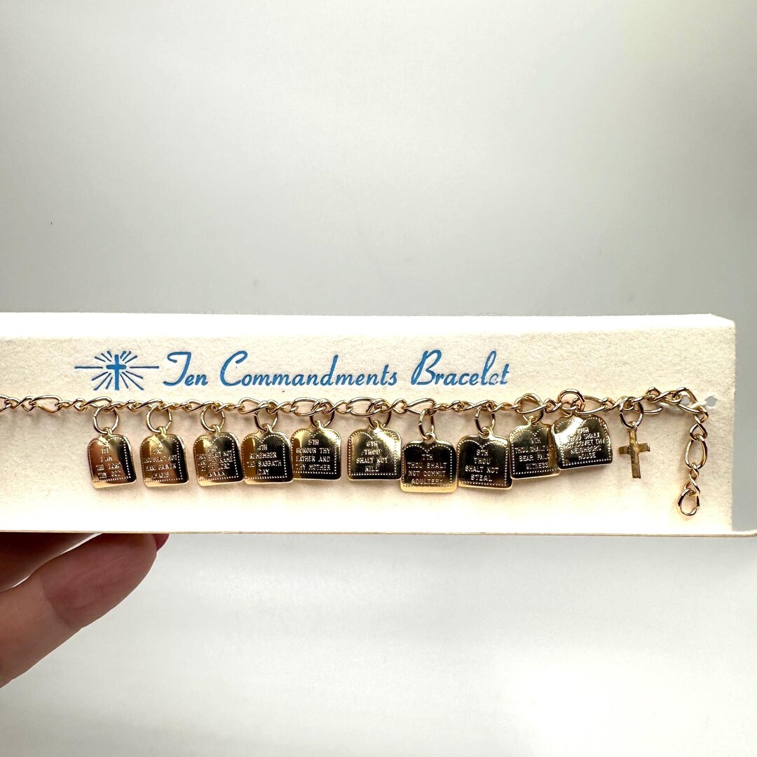 Vintage Ten Commandments Fashion Bracelet, Gold Tone Chain Bracelet ...