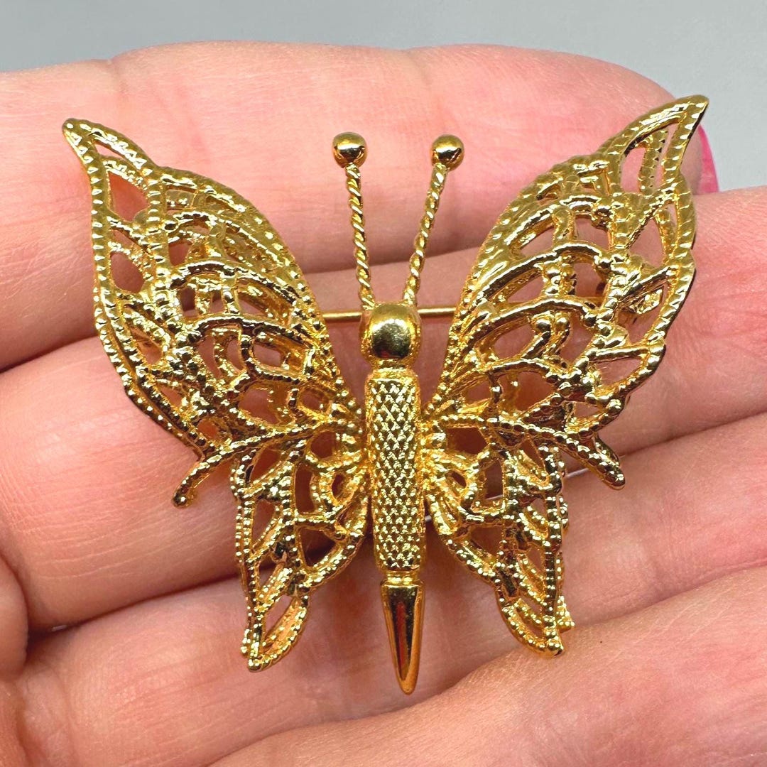 Vintage Monet Butterfly Brooch: Ornate Layered, Gold Tone - Etsy
