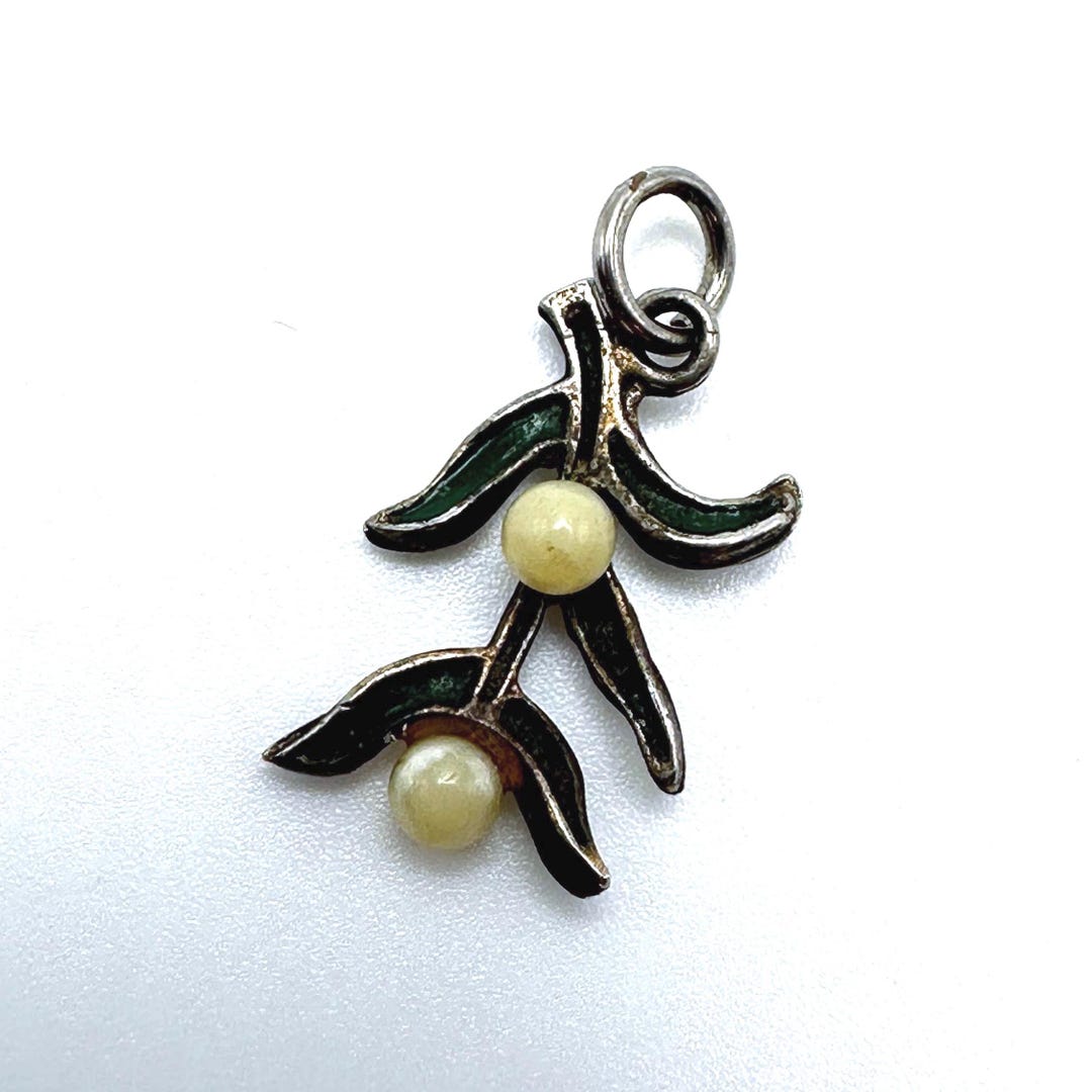 Vintage Mistletoe Charm: Silver Tone, Green Enamel & Faux Pearls - Etsy