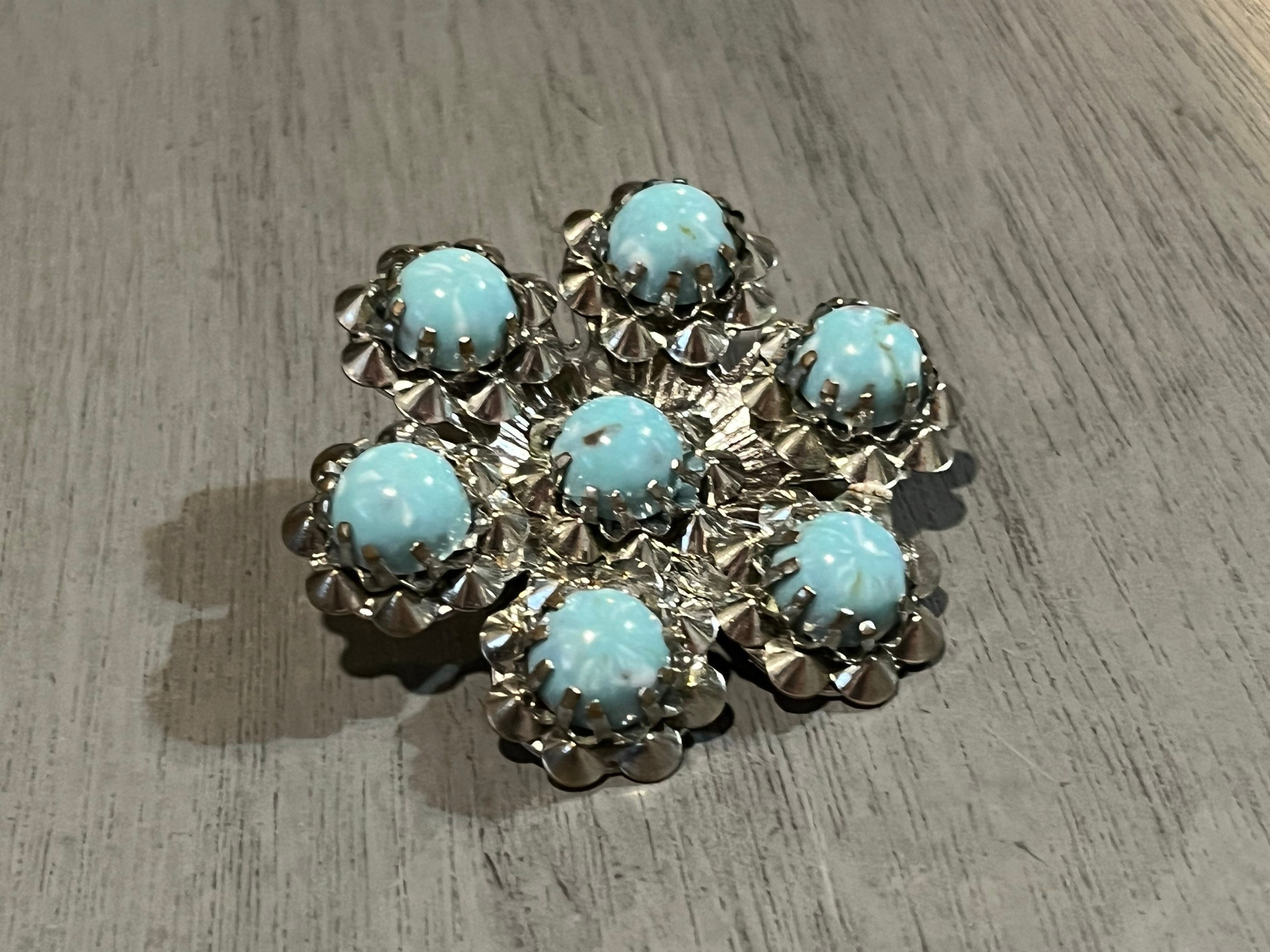Vintage Turquoise Colored Flower Pin Vintage Silver Brooch - Etsy