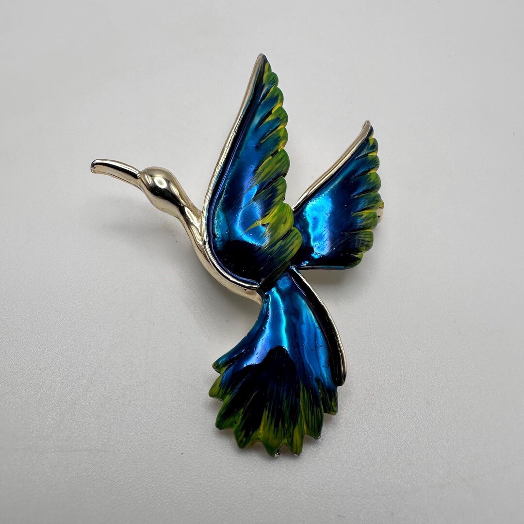 Vintage Gerry's Enameled Bird Brooch: Blue & Green Crane Figural Pin - Etsy