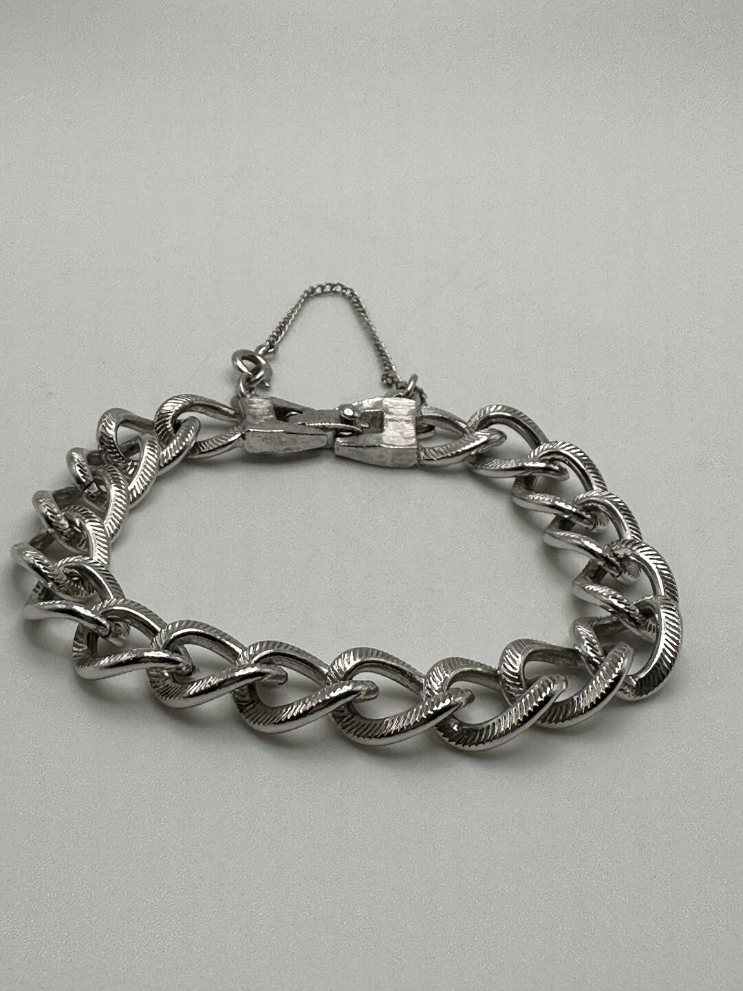 MONET Pristine Heavy Silver Tone Charm Bracelet, Vintage 1960’s Shining ...