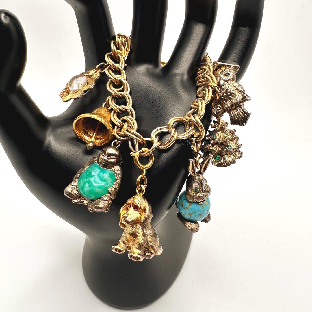 Vintage Monet Charm Bracelet: Colorful Charms, Gold Layered - Etsy