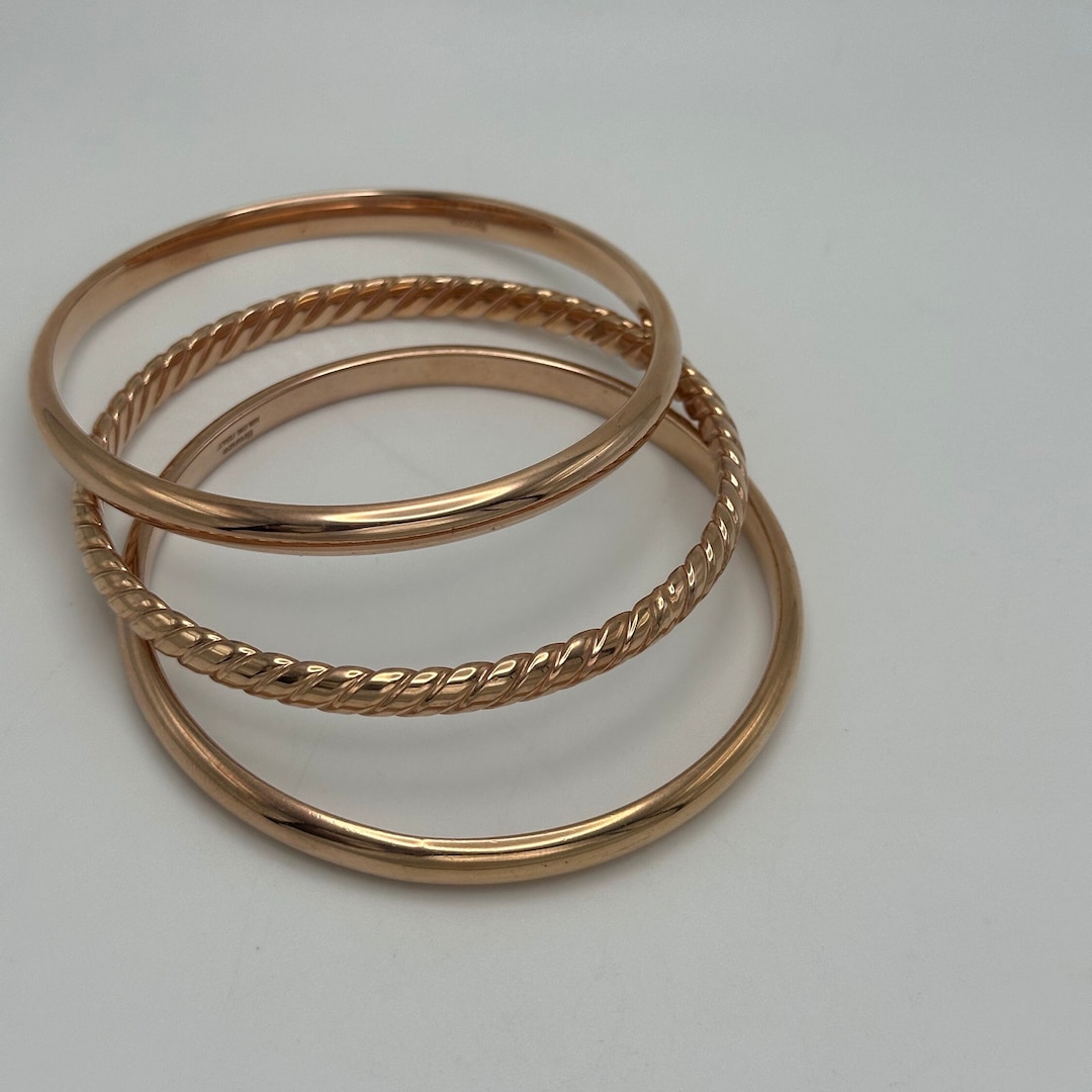 Rose Gold Tone Bangle Bracelets, Vintage Bronze Milor Italy Three ...