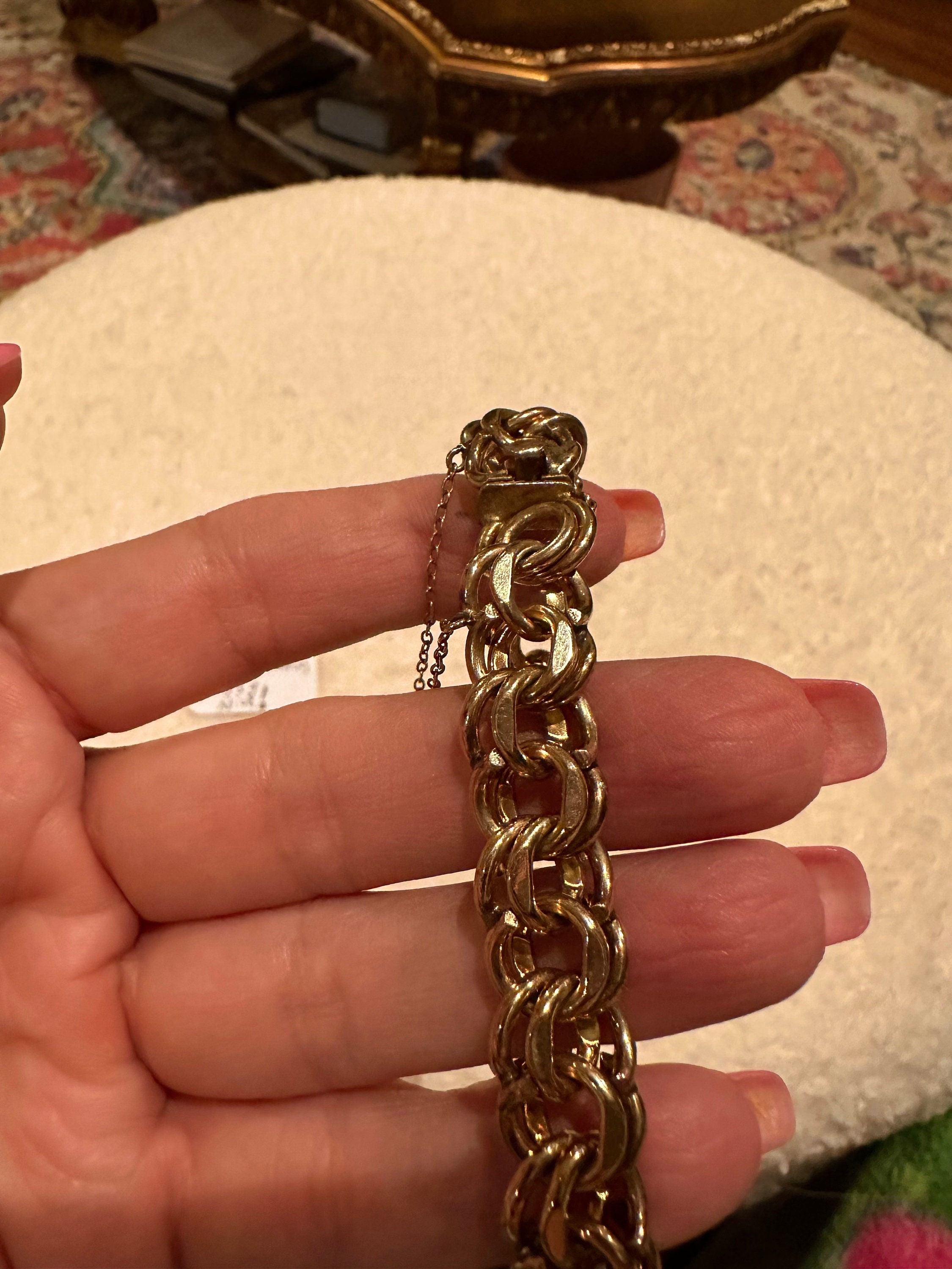 Heavy Gold Filled Charm Bracelet, Vintage Chunky 12K Gold Filled Double ...