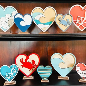 Coastal Wood Hearts: Beach Decor, Crab, Starfish, Wave, Valentine - Etsy