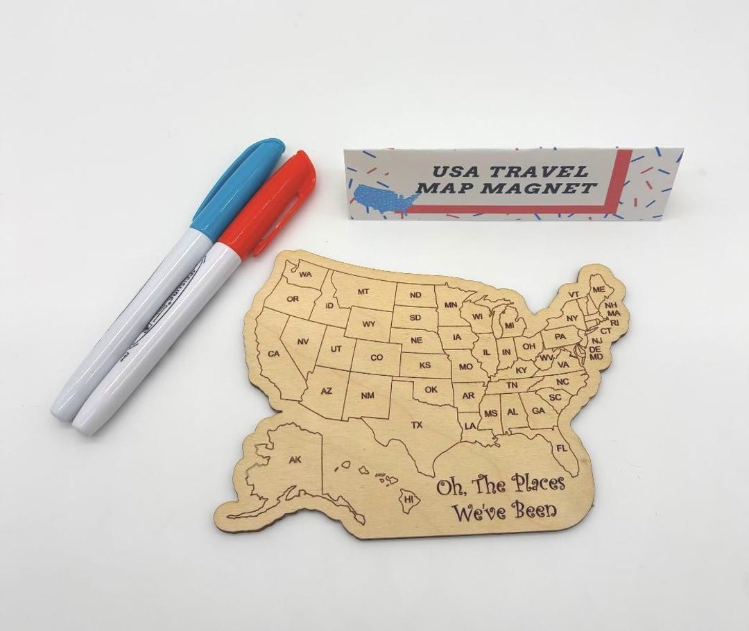USA Travel Map Magnet: Laser Cut Wood, Color-in Roadtrip Tracker ...