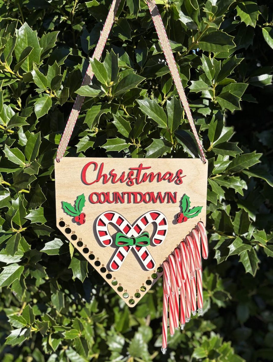 Christmas Candy Cane Advent Calendar: Holiday Countdown Decor (9x9in ...