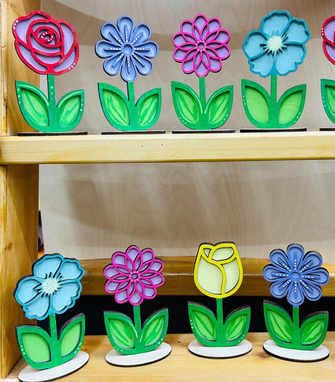 Standing Flowers, Spring Flowers, Handpainted, Wood, Easter Decor ...