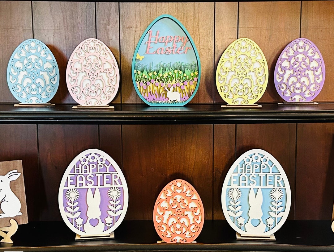 Easter Eggs, Easter Bunny, Spring Decor - Wood Easter Eggs, Shelf ...