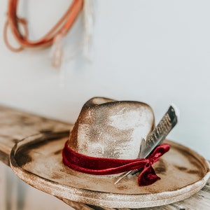 The Raider's Scarlet Red Velvet Burned Hat Western Burned Hat Burned ...