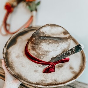 The Raider's Scarlet Red Velvet Burned Hat Western Burned Hat Burned ...